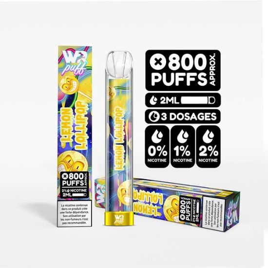 PUFF Lumineuse 800 PUFFS Lemon Lollipop 1% Nicotine White Rabbit ...