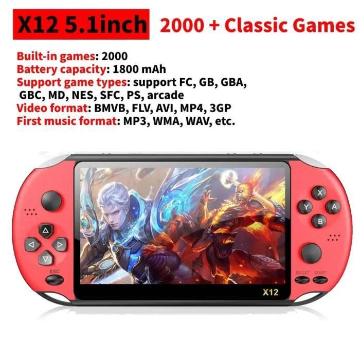 X12 rouge - Console de jeux vidéo Portable, écran HD de 7 pouces, jeux ...