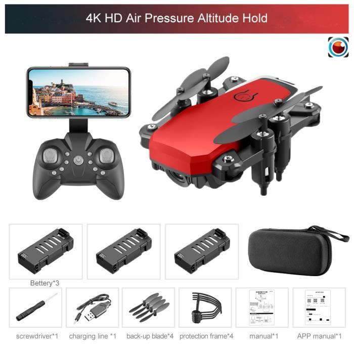 4K-Rouge 3B - Mini Drone RC LF606 avec caméra HD 4K, Contrôle WIFI ...