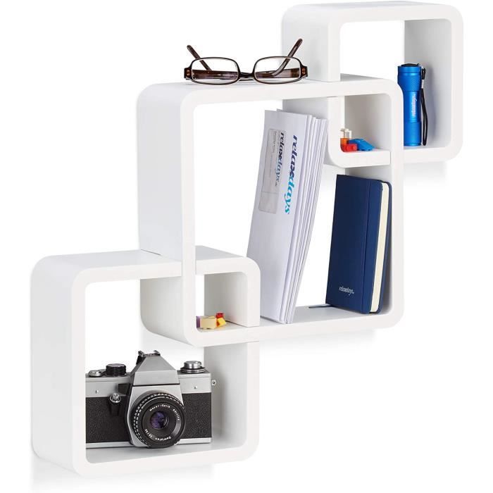 Étagère cube carré tablette flottante murale 3 cubes en MDF ...