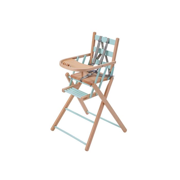 Chaise Haute Bébé En Bois Pliante Sarah Bicolore Vert Menthe Combelle