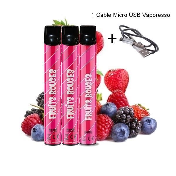 Liquideo – Wpuff – Fruits Rouges - Pack x3 - 1,7 % + 1 Cable Micro USB ...