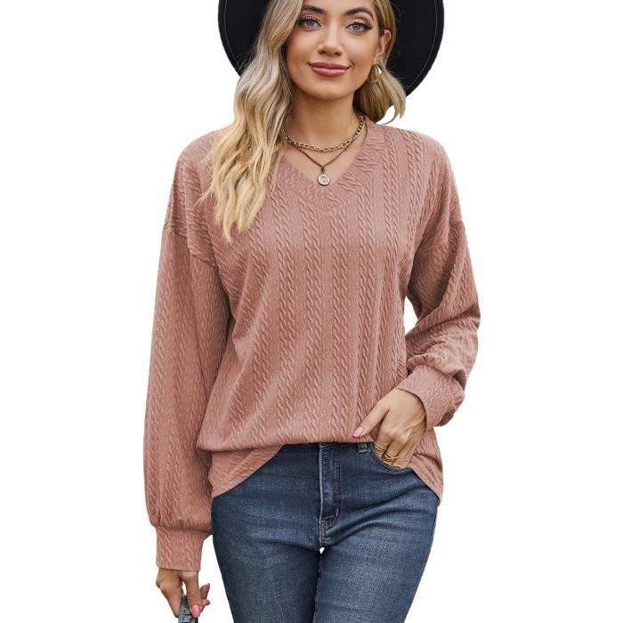 Pull Femme en Tricot Col V Manches Longues Casual Pullover Lâche ...