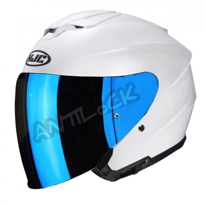 HJC JET i30 BLANC AVEC VISIÈRE MIROIR BLEU - Cdiscount Auto