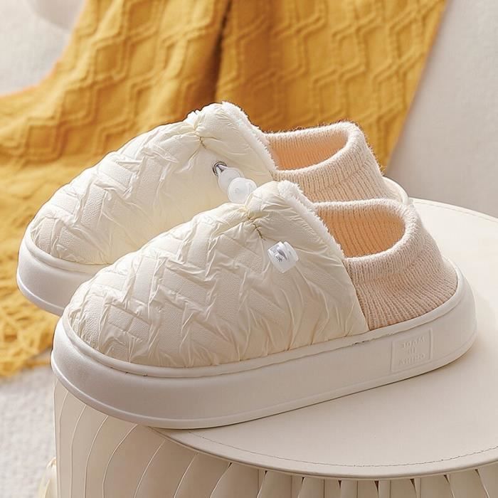 Hiver homme pantoufles maison coton chaussures confortable imperméable ...