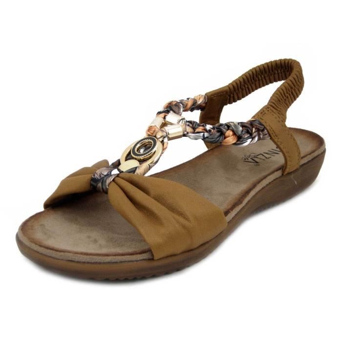 Sandale femme en faux cuir souple marron, accessoire de bijou, CINZIA ...
