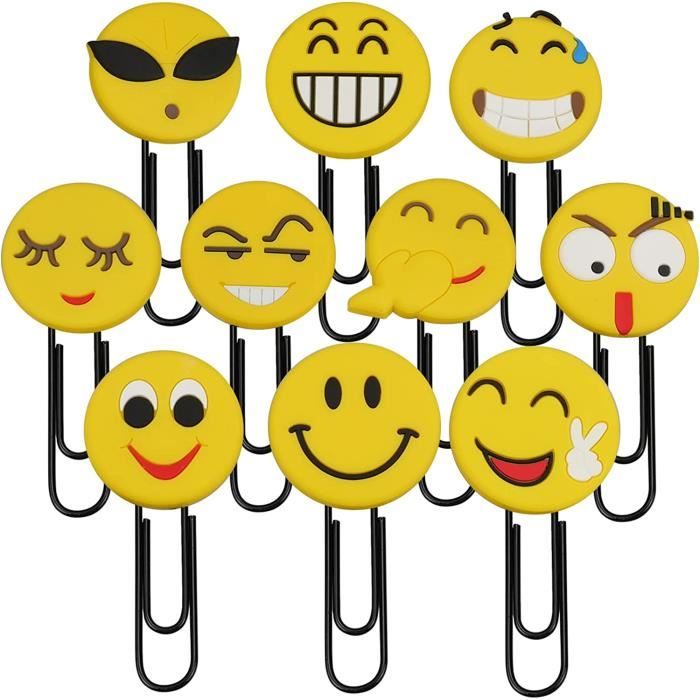 Suaywo 10 Pièces Marque-Pages Mignon de Émoticône Marque-Pages Trombone avec Trombones Bureau ...