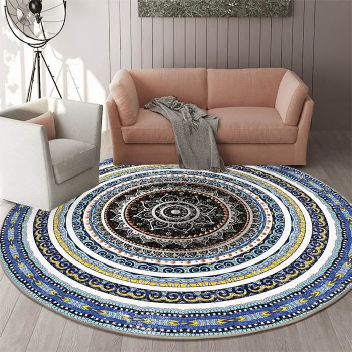 Tapis rond vintage avec motif floral 120cm, YSTP design marocain, tapis de salon doux à poils ...