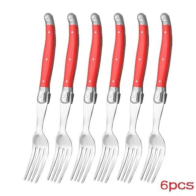 FOURCHETTE DE TABLE,6 Red Fork--Couverts colorés en acier inoxydable, 6 ...