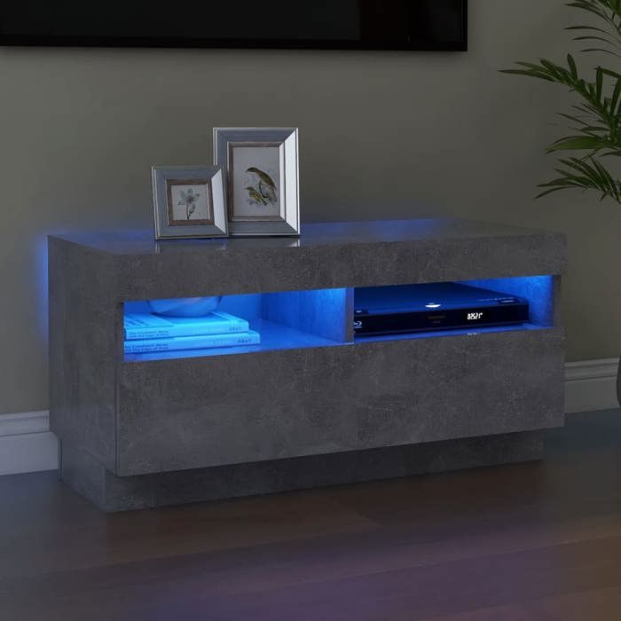 Meuble TV - Banc TV - Table TV - avec lumières LED - Gris béton ...