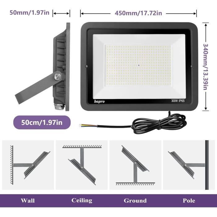 Projecteur Led Extérieur 300W, 30000Lm Spot Led Extérieur, 3000K Blanc ...