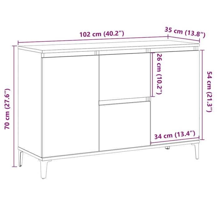 VidaXL Buffet chêne artisanal 102x35x70 cm bois d'ingénierie 856487 ...