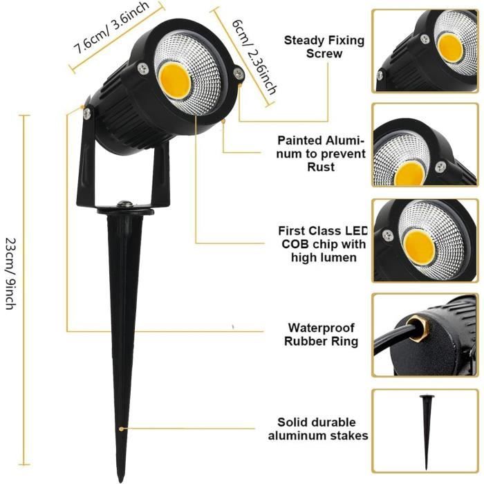 Spot Led Extérieur Avec Piquet Cob 5W Ip66 Étanche Orientable ...