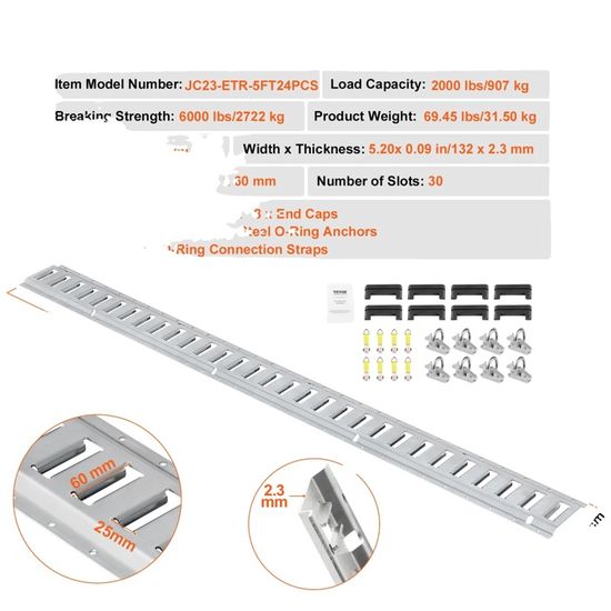 Kit de rail de fixation E Track, capacité de charge de 2000 lbs, 30 ...