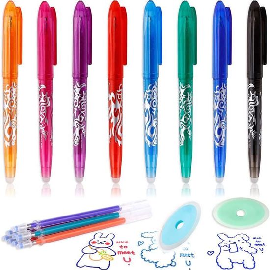 8 Couleurs Stylos Effaçables, 0,5 mm Stylos à Bille Effaçables avec 8 ...