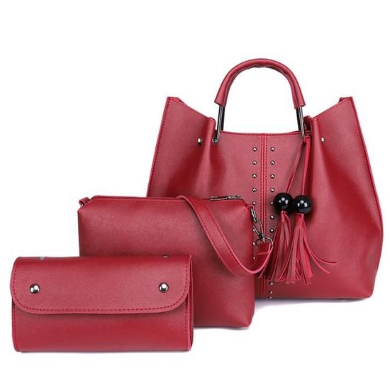 Sac a Main Femmes Rouge Sac à Bandoulière D'épaule Fourre-Tout Sac 3pcs ...