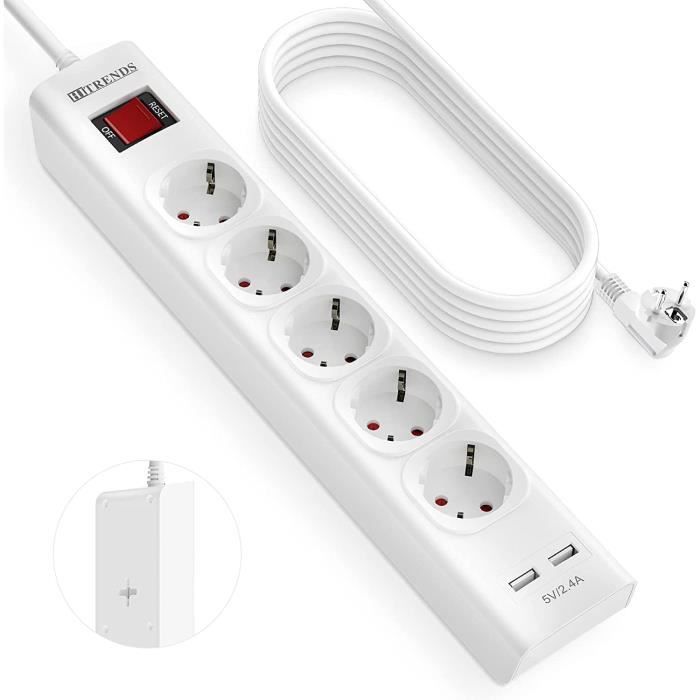 Multiprise usb avec 5 prises, bloc multiprise avec 2,4 a 2 ports usb et ...
