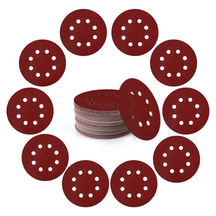 Lot de 50 disques abrasifs ronds de 125 mm - 8 trous - Pour ponceuse ...