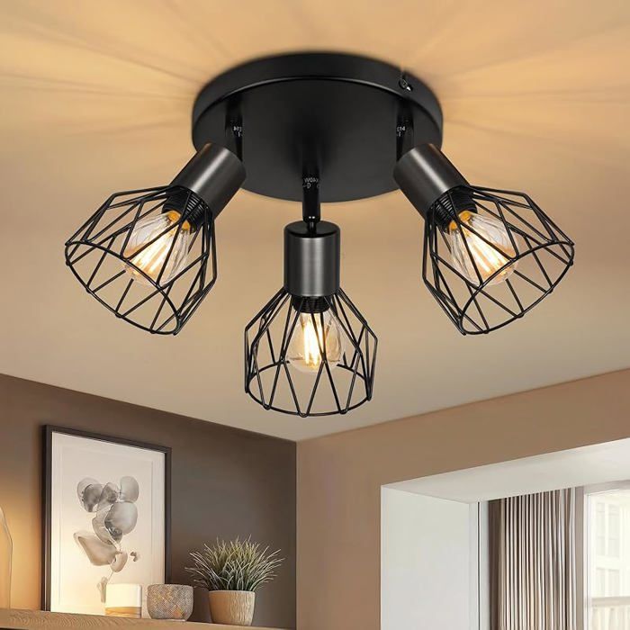 E14 3 Spotlights D Ceiling Light Round Black Living Room Ceiling Light ...