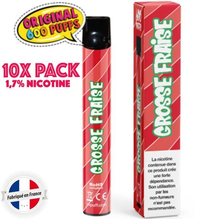 10 x PUFF jetable GROSSE FRAISE Cigarette électronique 600 PUFF 1,7% de ...