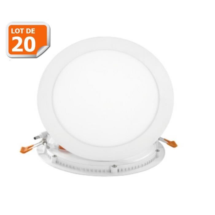 Lot de 20 Spot Encastrable LED Downlight Panel Extra-Plat 24W Blanc Froid 6000K - Cdiscount Maison