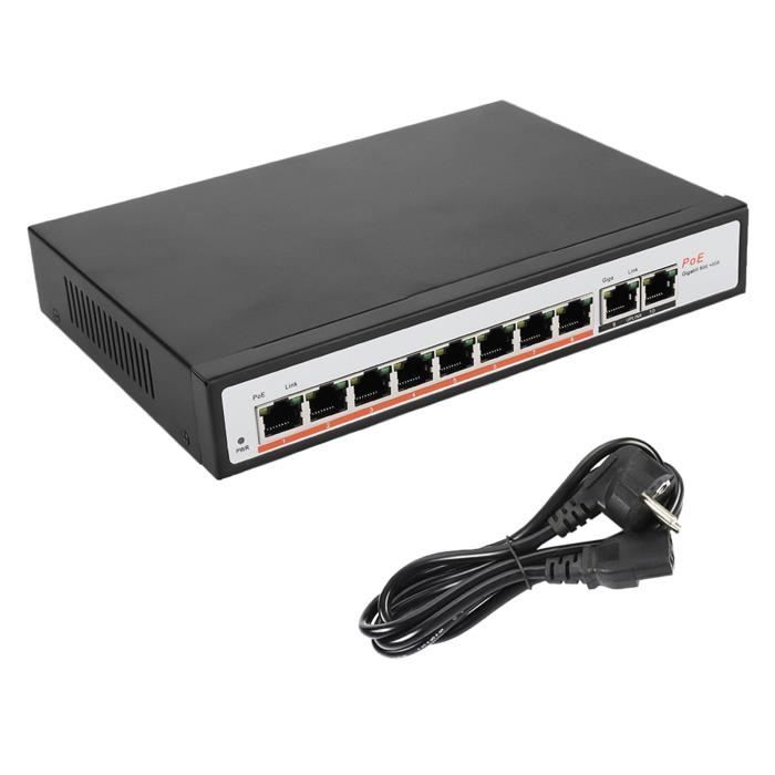 Fdit Commutateur Gigabit Commutateur Ethernet Gigabit PoE de surveillance 8+2 10 ports intégré ...