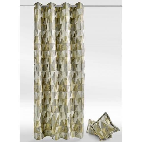 Rideau en Jacquard Design à Motifs Triangulaires Beige 140 x 260 cm ...