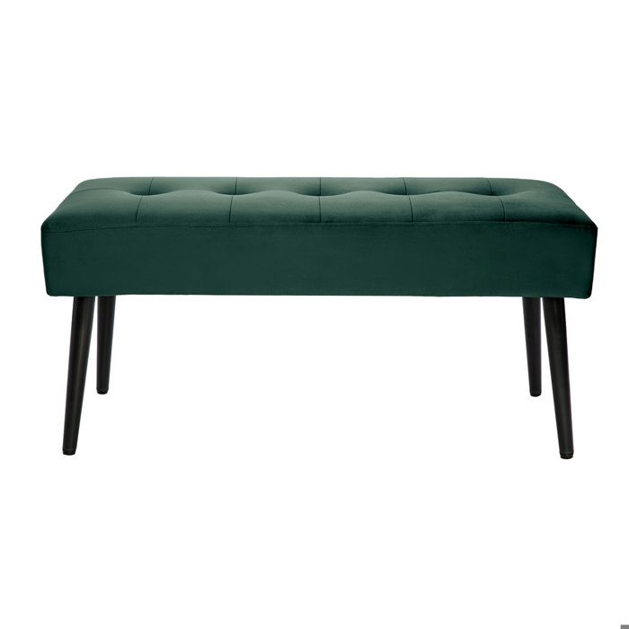 Miliboo - Banc design capitonné en tissu velours vert foncé et métal ...
