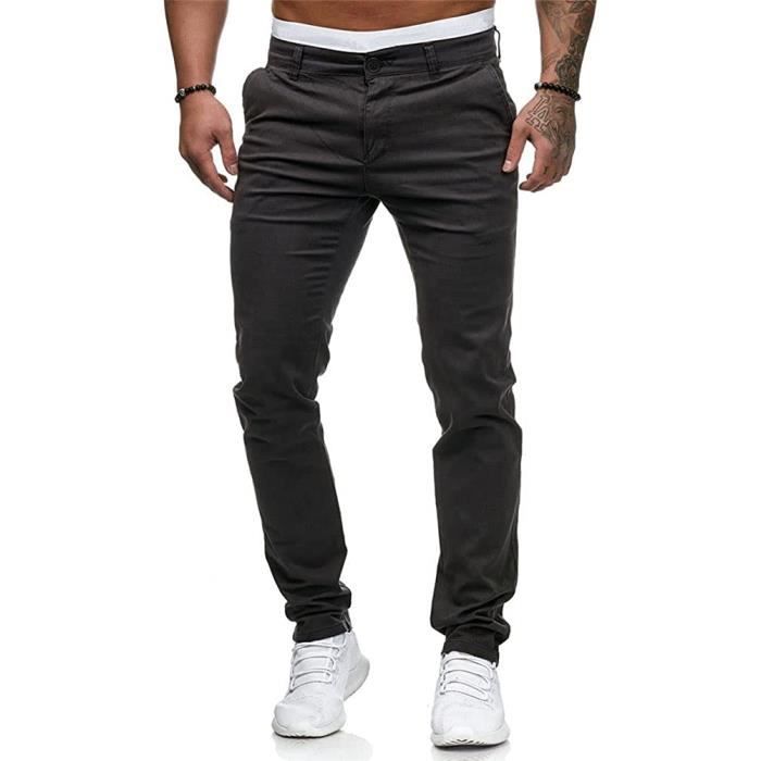 Pantalon Chino Hommes Slim Fit Stretch - Gris - Coupe Slim ...