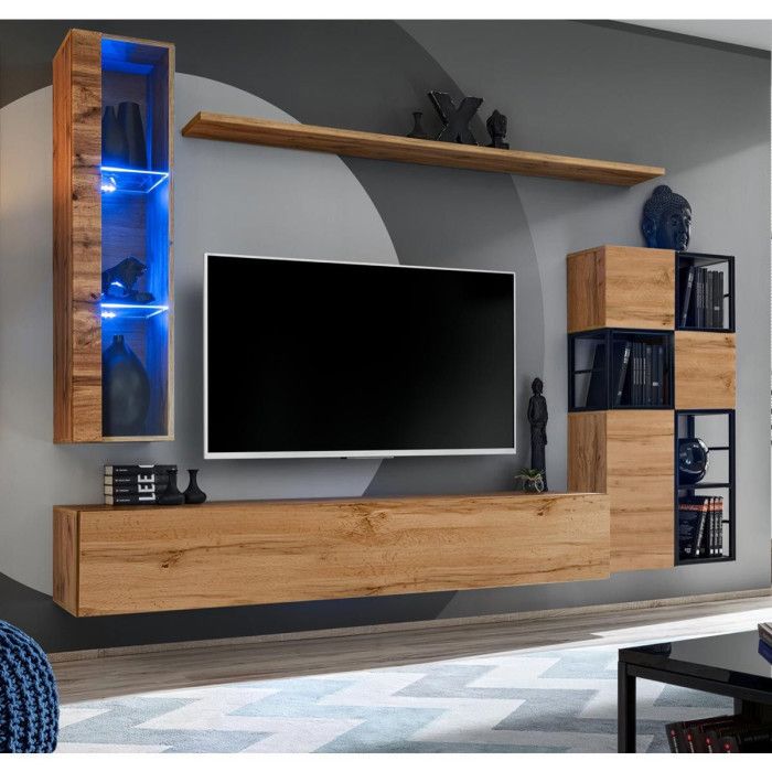 Ensemble Meuble Tv Design "switch Ii" 250cm Naturel & Noir - Paris Prix ...