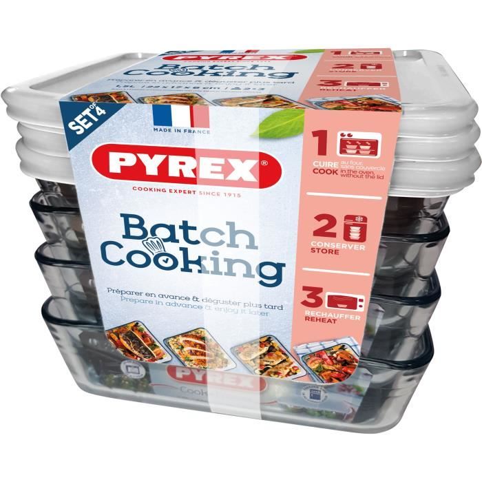 PYREX Set de 4 plats en verre 1,5L avec couvercle - Cdiscount Maison