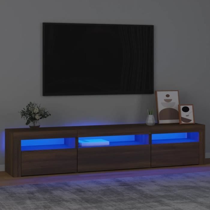"BEST"Banc TV Meuble Télé avec lumières LED - Chêne marron - 195x35x40 ...
