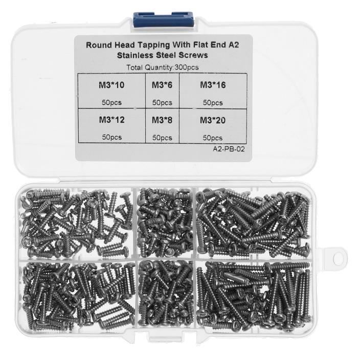 YOSOO Kit d'assortiment de vis M3 300Pcs M3 Vis Assortiment Kit 304 En Acier Inoxydable Flat End ...