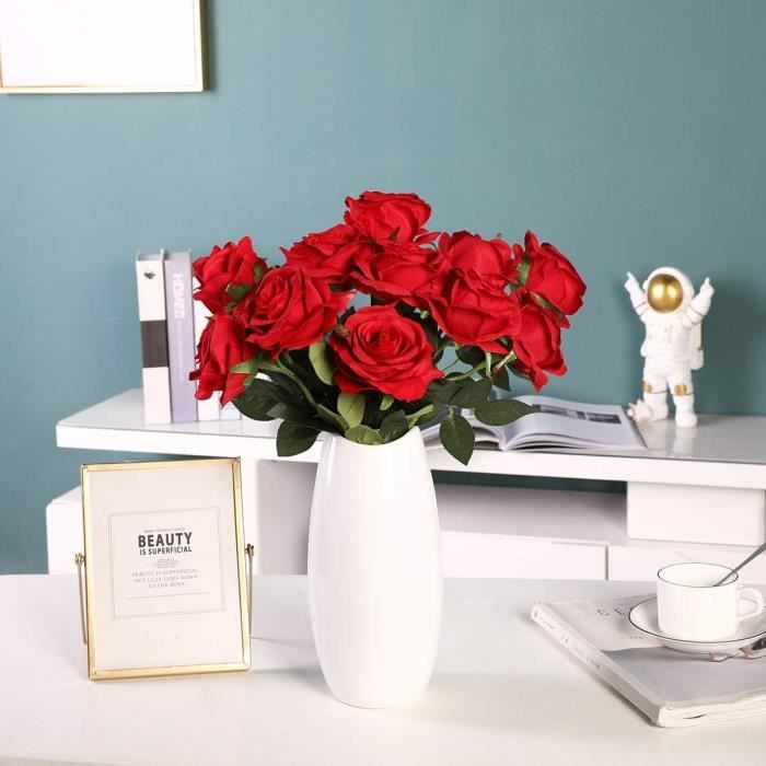 12 Pcs Roses Fleurs Artificielles Réaliste Seule Tige Fleurs Soie Rose ...