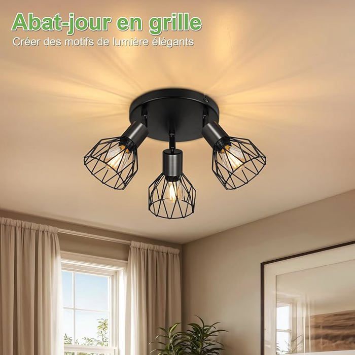 E14 3 Spotlights D Ceiling Light Round Black Living Room Ceiling Light ...