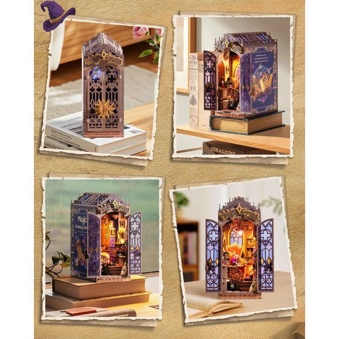 Book nook DIY maquette bois adulte lumières coin de fantaisie magique ...