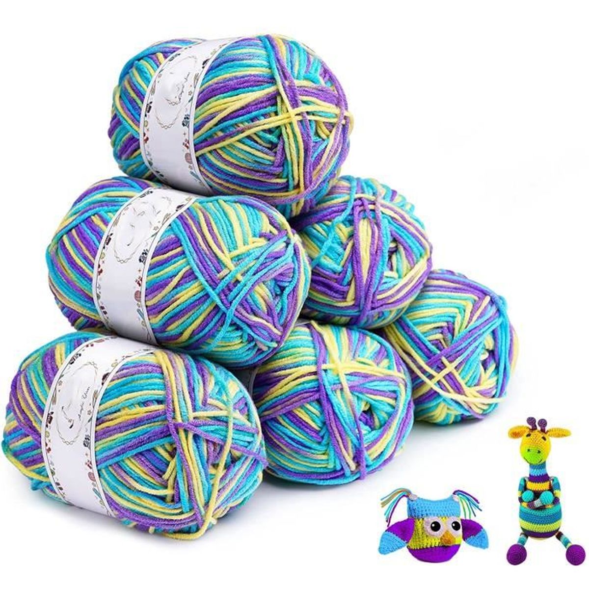 Lot de 6 Laines Acryliques Couleurs pour Crochet, Fil de Crochet ...