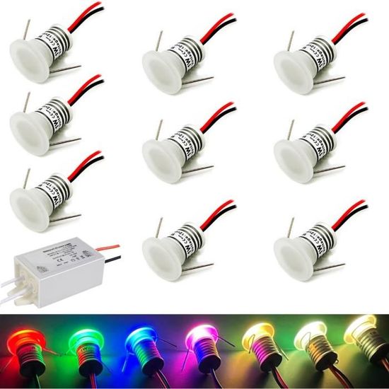 Lot de 9 mini spots LED encastrables - 1 W - En aluminium - 12 V - 1 W ...