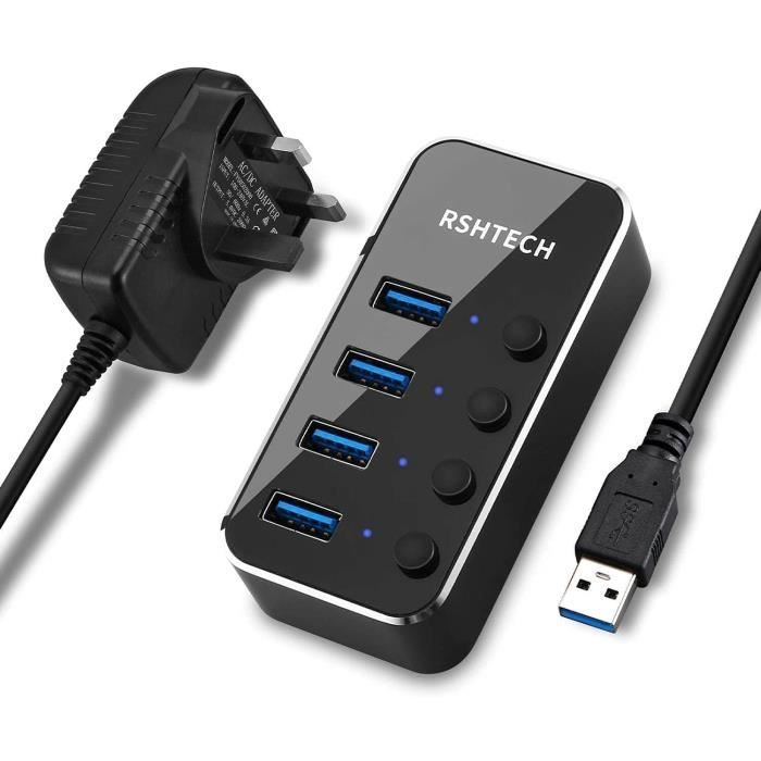 Hub usb 3.0 4 ports en aluminium avec alimentation 5 v 2 a et ...