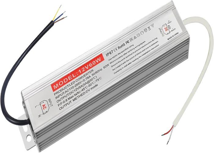 Transformateur 220V 12V LED Driver 60W Etanche IP67 Extérieur Transfo 5A Adaptateur Alimentation ...