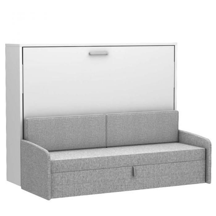 Lit escamotable horizontal canapé MULTIMO couchage 140x200cm blanc ...