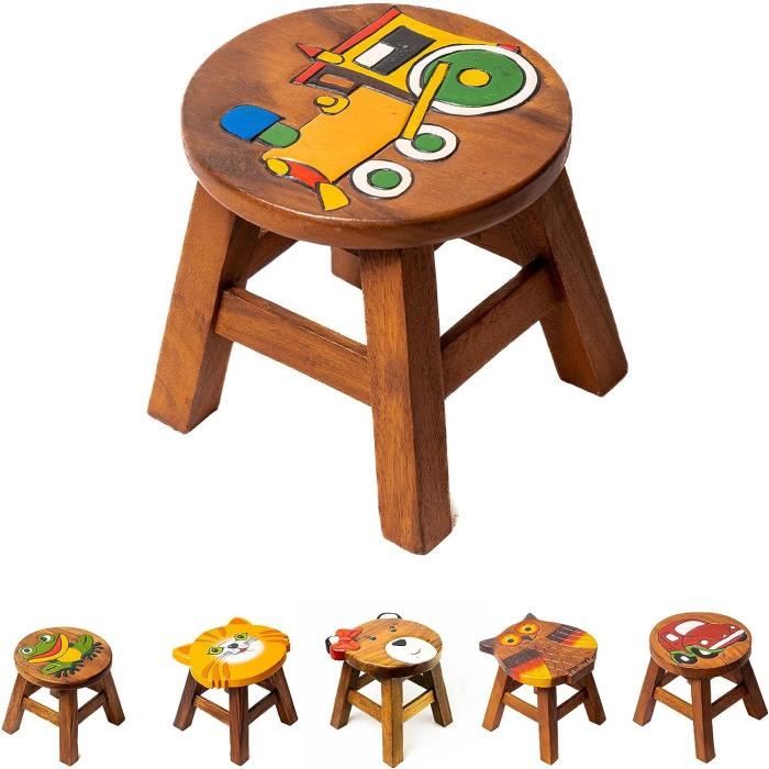 Tabouret Pour Enfant En Bois Massif Peint Et Sculpté Hauteur 25 Cm ...