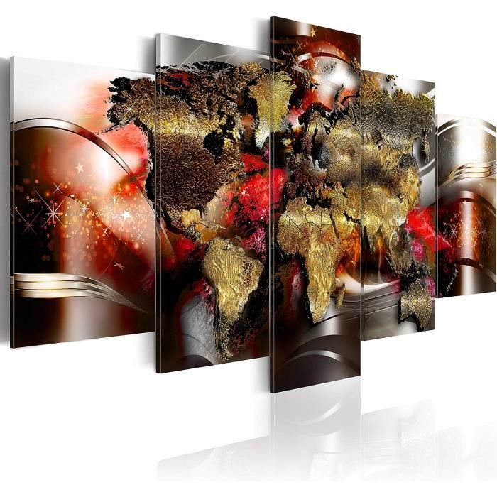 Tableau Acoustique Carte Du Monde Abstrait 100X50 Cm 5 Pieces ...