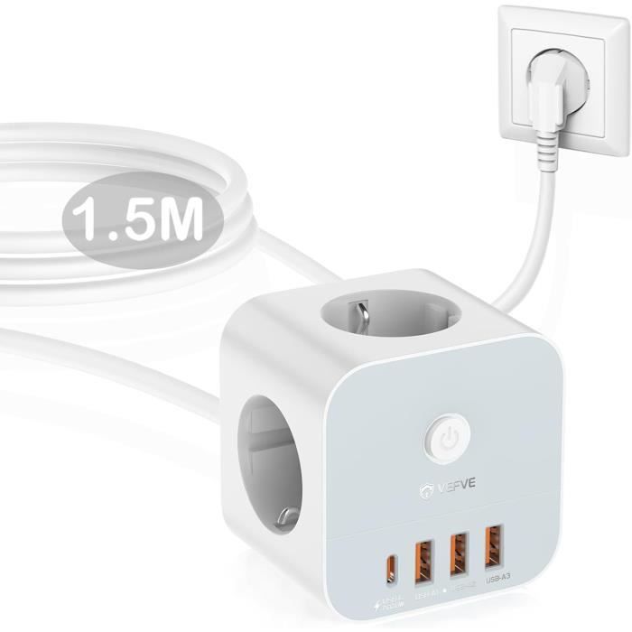 Bloc Multiprise Cube avec USB, Multiprise 7-en-1, Adaptateur Prise ...