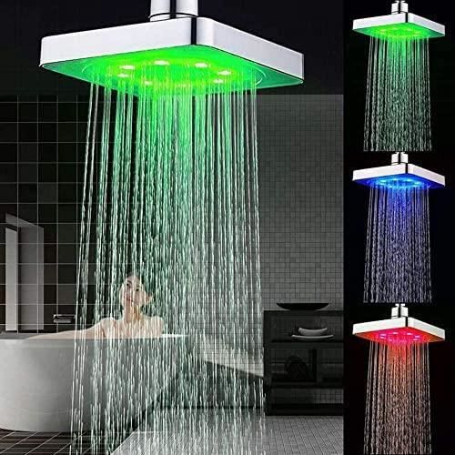 Pomme de Douche à LED, 20 cm Carré Tête de Douche à Effet Pluie en ABS ...