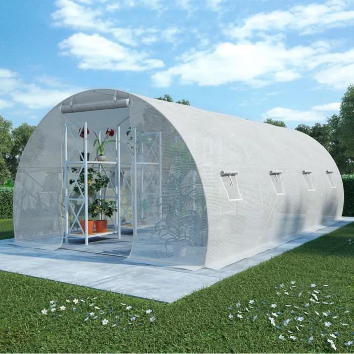 LEXLIFE Serre tunnel de jardin 18 m² - en acier galvanise - 6 x 3 x 2 m ...