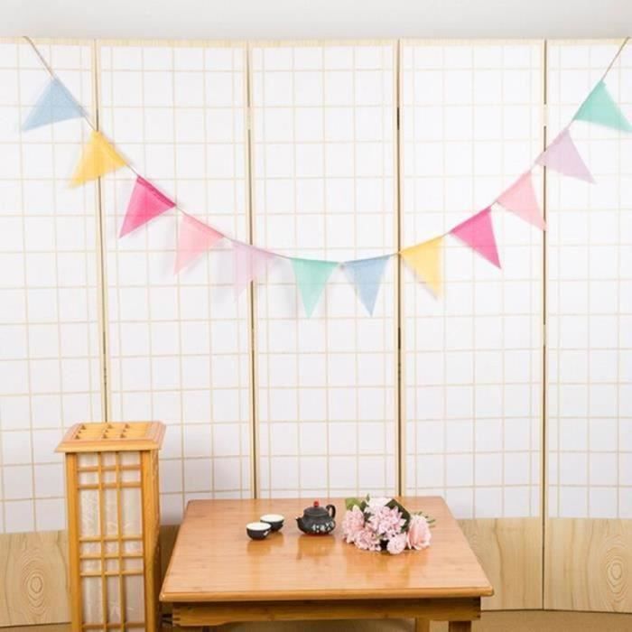 12 drapeaux de mariage en tissu de lin et Jute coloré guirlande ...