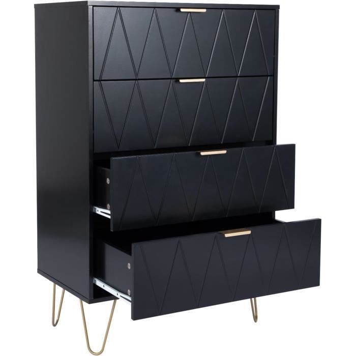 Commode 4 Tiroirs, Meuble De Rangement Bois, Style Simple Et Élégant ...