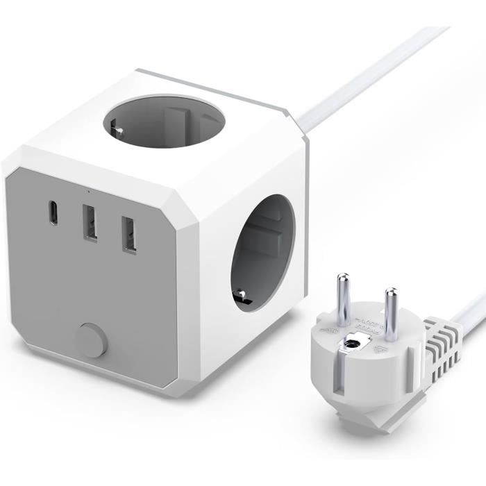 Multiprise USB, prise murale multiprise Cube, 2 prises USB et 1 prise ...
