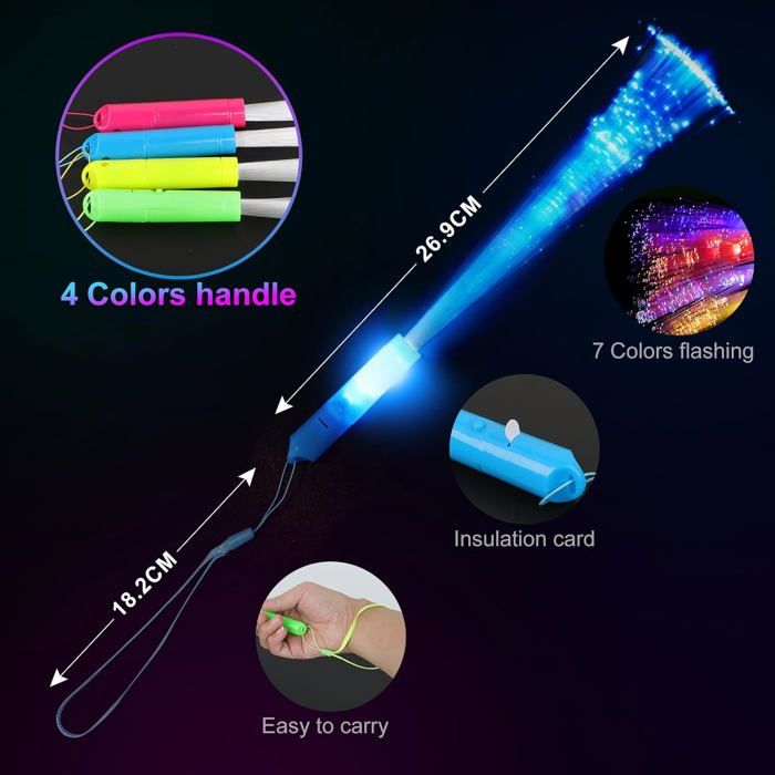 Bâtons Lneux LED en Fibre Optique - Lot de 12 avec Piles, pour Adultes ...